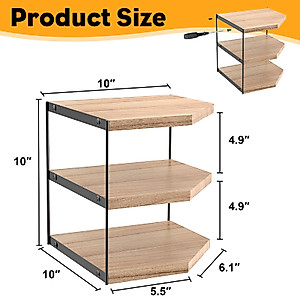 JBESUHI 3-Tier Wood Counter Corner Shelf Organizer-Plate Organizer for Cabinet Countertop Storage - Vanity Counter Corner Shelf, Skincare | Plates | Cups | Bowls (Wood+Black)