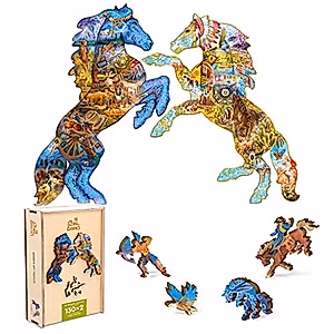 DAVICI - Wooden Jigsaw Puzzles for Adults | Exclusive Wooden Puzzle for Adults, Teens, Family | Uniquely Shaped Jigsaw Puzzles | Exclusive Wood Puzzle | Large | 12.8x15.9 in | 2x130 pcs | The Mustangs