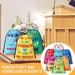 Frienda 20 Pieces Religious Gift Bags Christian Drawstring Backpacks Jesus Treat String Bags Bulk God Bless Baggies for Sunday School Birthday Baby Shower Christian Party Favors Packing, 11.8 x 9.8