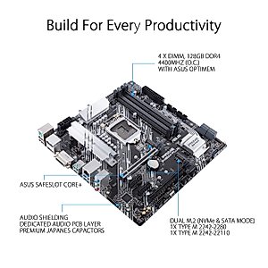ASUS Prime Z490M-PLUS LGA 1200 (Intel® 10th Gen) Z490 Micro ATX Motherboard (Dual M.2, DDR4 4600, 1 Gb Ethernet, USB 3.2 Gen 2 USB Type-A®, Thunderbolt™ 3 Support, Aura Sync RGB)