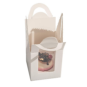 ihomecooker 25 Pcs Single White Cupcakes Containers Gift Boxes with Window Inserts Handle for Wedding Candy Boxes