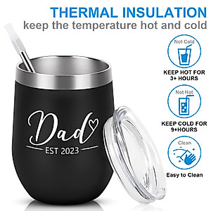 Homlouue New Parents Gift, Mom Dad Est 2023 Wine Tumbler Set for New Mom Dad Baby Shower New Pregnancy Baby Announcement, 12 Oz Insulated Stainless Steel Wine Tumbler, Set of 2, Black and White