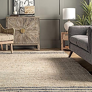 nuLOOM Jackie Hand Loomed Striped Jute and Cotton Area Rug, 10' x 14', Natural
