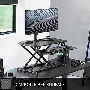 VIVO 32 inch Carbon Fiber Desk Converter, K Series, Height Adjustable Sit to Stand Riser, Dual Monitor and Laptop Workstation with Wide Keyboard Tray, Black, DESK-V000KR