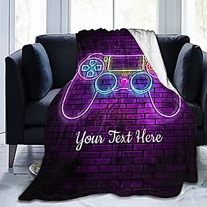 DICKDUN Personalized Gamer Throw Blanket, Custom Blanket with Text Name, Customized Flannel for Adult Kids Birthday Christmas Halloween New Year Mothers Fathers Valentines Day Gift 60 x 80 inches, In