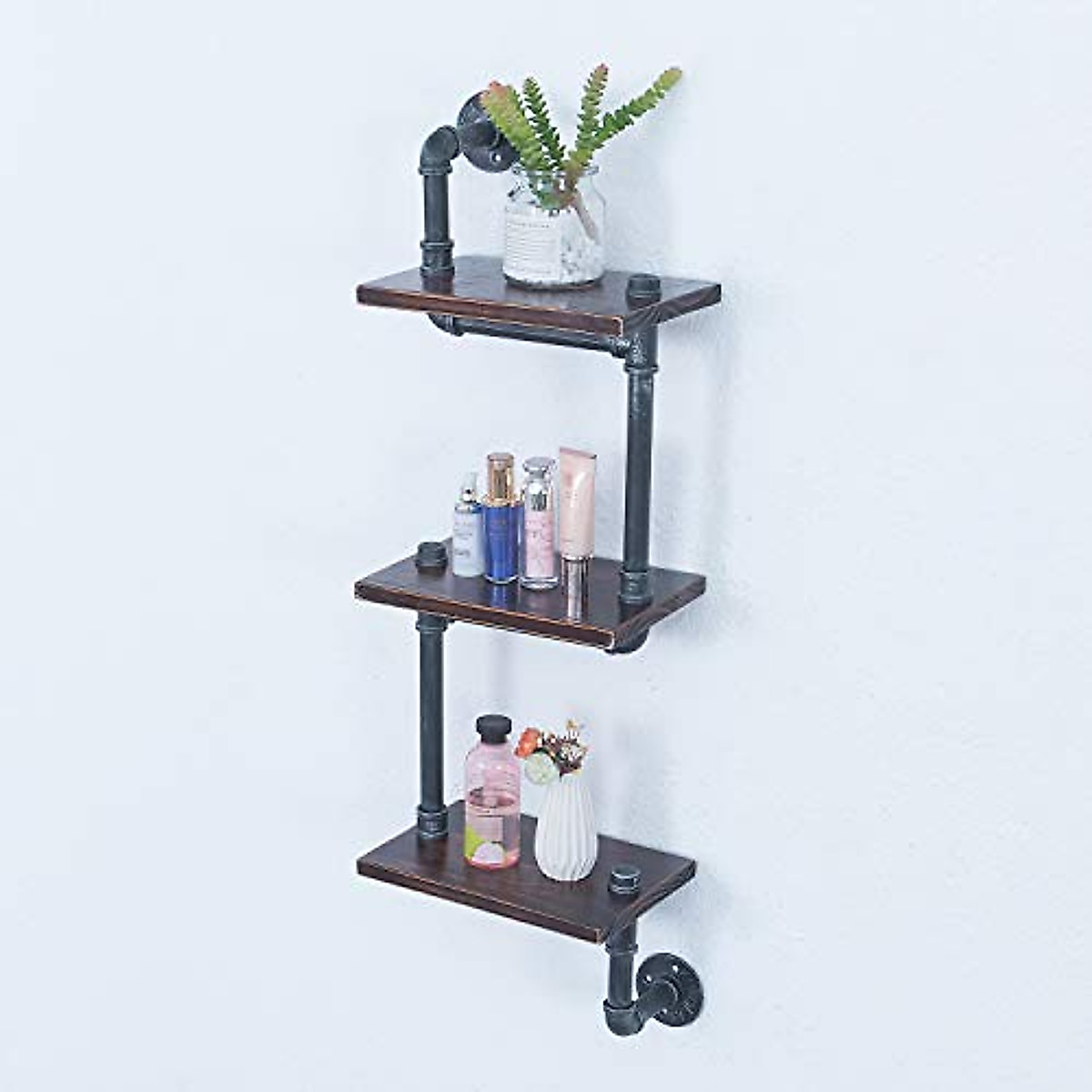 Industrial Pipe Shelves Wall Mounted,Wall Shelving Hung Shelf Hanging Shelves, Retro Wood Shelf 3 Tiers Floating Shelves,Wall Mount Rustic Bookshelf