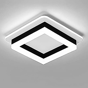 CANEOE Square Modern Led Ceiling Light Fixture, 24W Black Flush Mount Hallway Ceiling Light Small Close to Ceiling Lamp for Living Room Bedroom Kitchen Balcony Cloakroom (Cool White, 6000K)