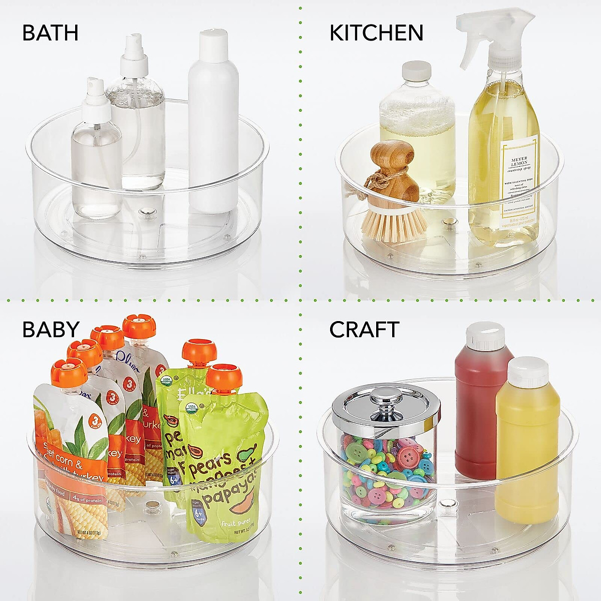 mDesign 9" Plastic Lazy Susan Spinner for Kitchen Cabinet, Cupboard, Fridge, or Drawer Organizing - Rotating Circle Spice Organizer Turntable for Food, Condiment, Medicine - Lumiere Collection - Clear