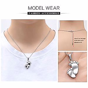 Footprint Cremation Urn Pendant Necklace for Ashes Stainless Steel Mini Urns Jewelry to Holder Ashes Baby Foot Memorial Keepsake (Silver)