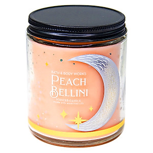 White Barn Bath and Body Works, 1-Wick Candle w/Essential Oils - 7 oz - 2020 Holidays Scents! (PeachBellini), Pink Soy Wax, Multicolor Jar Print, Transparent Glass, Black Cap