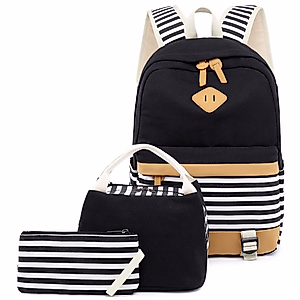 Women Laptop Backpack High School Bookbag 15.6 inch Casual Travel College Canvas with USB Charging Port (4-Black)