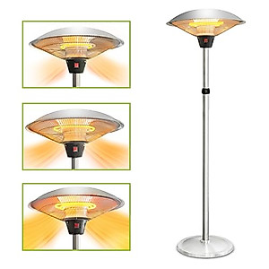 Electric Patio Heater 1500W for Outdoor Heating with Adjustable Height, Quiet Operation, Free Standing and Waterproof Space Warmer (EPH-SIL)