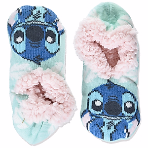 Disney womens Disney Lilo & Stitch Teddy Faux fur Slipper Sock, Blue Aqua, Fits Sock Size 9-11 Fits Shoe Size 4-10.5 US