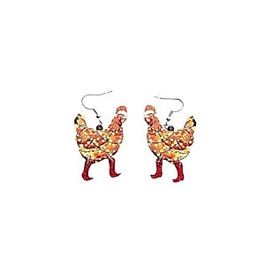 Colorful Christmas Hen Cock Cow Yak Dinosaur Shape Resin Acrylic Earrings for Women Jewelry(A)