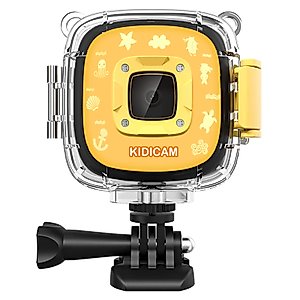 Dragon Touch Kidicam 2.0 Kids Action Camera, Waterproof Digital Camera for Boys Girls 1080P Sports Camera Camcorder with 16GB Memory Card (Yellow)