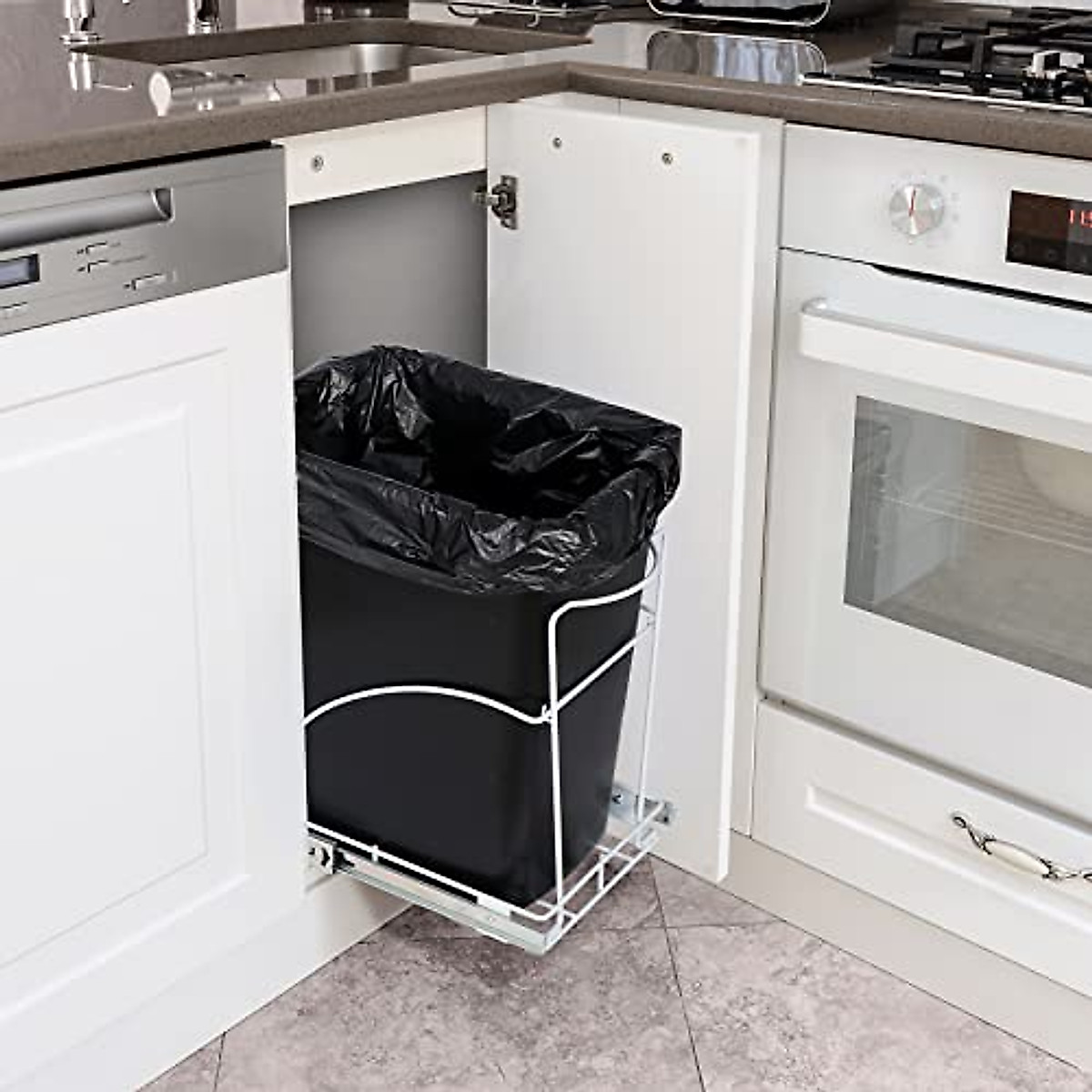 Epetlover 7.6 Gallon Sliding Pull Out Trash Can Waste Container Recycling Bins Under Cabinet for Kitchen, 29 Liters Capacity, Black