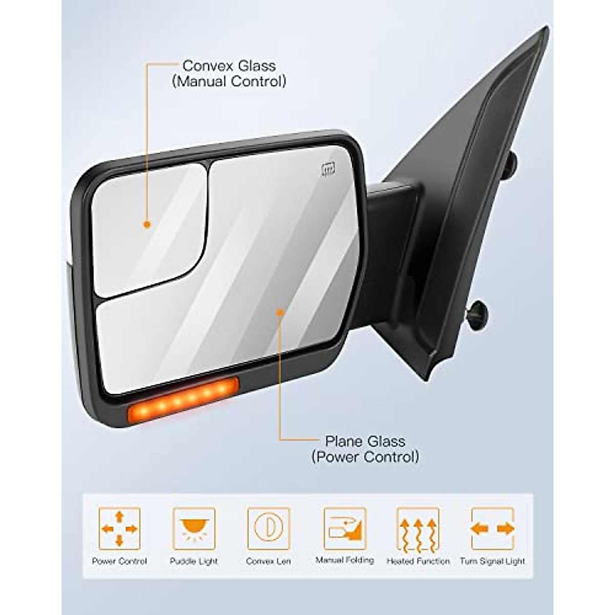 ITOPUP Towing Mirrors Fit for 2004-2014 for Ford for F150 Tow Mirrors with Power Control Heated Turn Signal Puddle Light Chrome Metallic Finish 1 Pair of Mirrors Left Side and Right Side