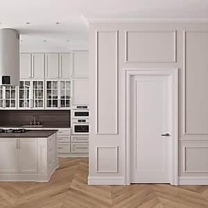 30 in. x 80 in. Left-Handed Solid Core Prehung Interior Door White Primed Single Panel with Black Hinges