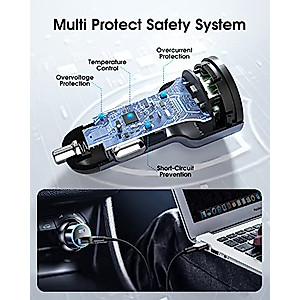 BYEASY USB Car Charger, 67W Dual Port Fast Type C Charging Adapter, PD3.0 QC4.0 Power Output Charger, Car Cigarette Lighter Plug for MacBook, Laptop, iPhone 14/13, Samsung S22/S21, iPad Pro More