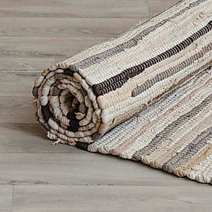HOMEMONDE Beige Chindi Rug 4'x6' Recycled Soft Cotton Rag Rug Hand Crafted Reversible Farmhouse Style Boho Home Decor for Bedroom, Living Room, Kitchen, Entyrway