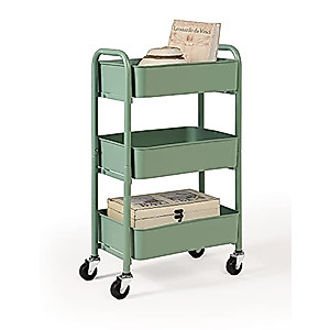 SunnyPoint 3-Tier Delicate Compact Rolling Metal Storage Organizer - Mobile Utility Cart Kitchen/Under Desk Cart with Caster Wheels (Turq, Compact (15.5" X 26.8" X 10.27"))