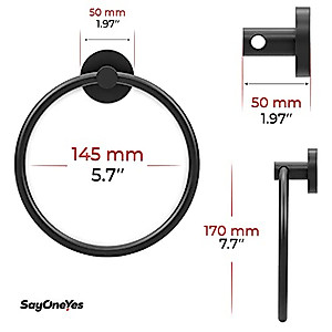 Sayoneyes Matte Black Towel Ring - Premium Quality SUS304 Stainless Steel Rust Proof Hand Towel Holder – Heavy Duty Round Towel Holder for Bathroom Wall Mounted
