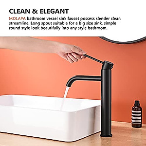 Bathroom Vessel Sink Faucet Matte Black Single Hole Tall Faucet with Long Spout, Include Pop up Sink Drain Stopper