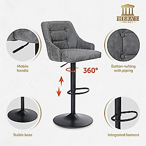 HERA'S PALACE 360 Swivel Bar Stools, Modern Barstool PU Leather Adjustable Counter Height Swivel Stool with Armrest and Backrest for Cafe, Kitchen, (Grey)