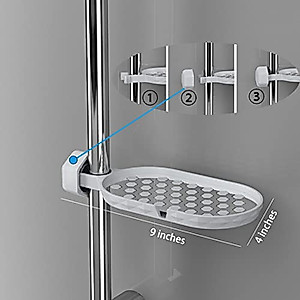 ANHORTS Kitchen Faucet Shelf Caddy Over The Sink, Sponge Holder Buckle Fixed, Organizer for Bathroom Shower Column, Soap Drainer Dish Drying Rack with Draining Board Tray, Grey- 7 inches