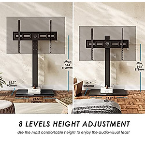 FITUEYES Iron Base Universal Floor TV Stand with Swivel Mount Space Saving for 50-85 Inch LED LCD OLED Plasma Flat Panel or Curved Screen TVs Height Adjustable Wire Management (Black)