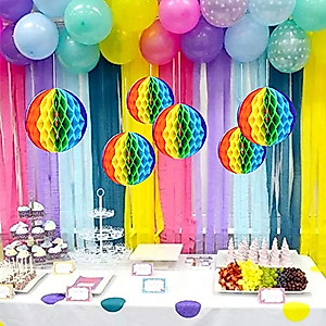 8PCS Hanging Iridescent Honeycomb Ball Rainbow Tissue Paper Pom Poms Balls Flowers Decorative for Bridal Shower Wedding Birthday Theme Party Home Wall Decoration (10”/25cm)
