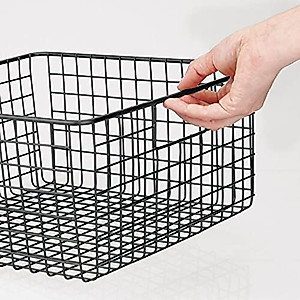 mDesign Metal Wire Food Storage Basket Organizer with Handles for Organizing Kitchen Cabinets, Pantry Shelf, Bathroom, Laundry Room, Closets, Garage - Concerto Collection - 2 Pack - Black