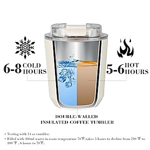 Puraville Insulated Tumblers with Lid, 10 oz Travel Coffee Mug Stainless Steel Vacuum Thermos Cup, Leak Proof Reusable Double Walled Coffee Tumbler for Iced and Hot Drinks,Cream