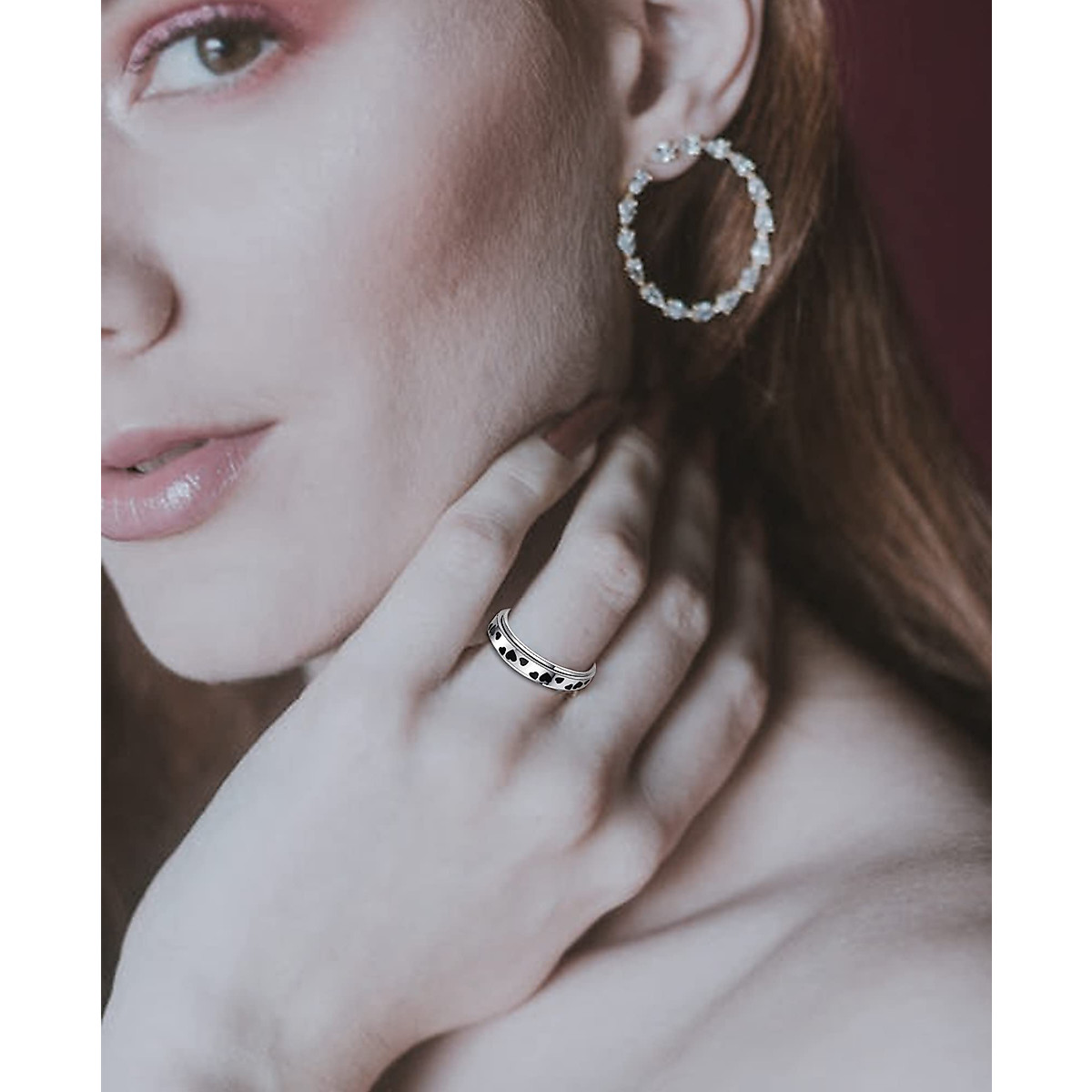 KOHOTA Stainless Steel Fidget Rings for Women Men Anxiety Rings Moon Star Flower Spinner Rings for Anxiety Stress Relieving Band Rings Set Size 6-10