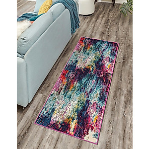 Rugs.com Theia Collection Rug – 2' 7 x 12' Runner Multi Medium Rug Perfect for Hallways, Entryways