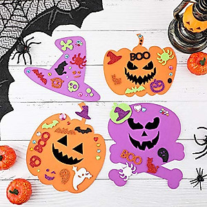 Outus 20 Big and 200 Small Kits 7.8 Inch Big Foam Halloween Decorations DIY Pumpkin Craft Kits Assorted Foam Pumpkin Shapes with Rhinestone Stickers for Kids Halloween Decoration and Games