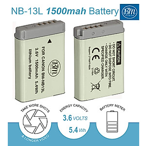 BM Premium 2-Pack of NB-13L Batteries for Canon PowerShot SX740 HS, G1 X Mark III, G5 X, G5 X Mark II, G7 X, G7 X Mark II, G7 X Mark III, G9 X, G9 X Mark II, SX620 HS, SX720 HS Digital Cameras