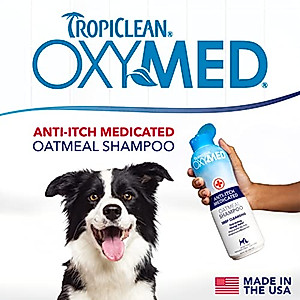 TropiClean Oxymed Medicated Cat & Dog Shampoo For Itchy Skin, Skin Soothing Oatmeal Shampoo For Dogs & Cats 20 Ounce