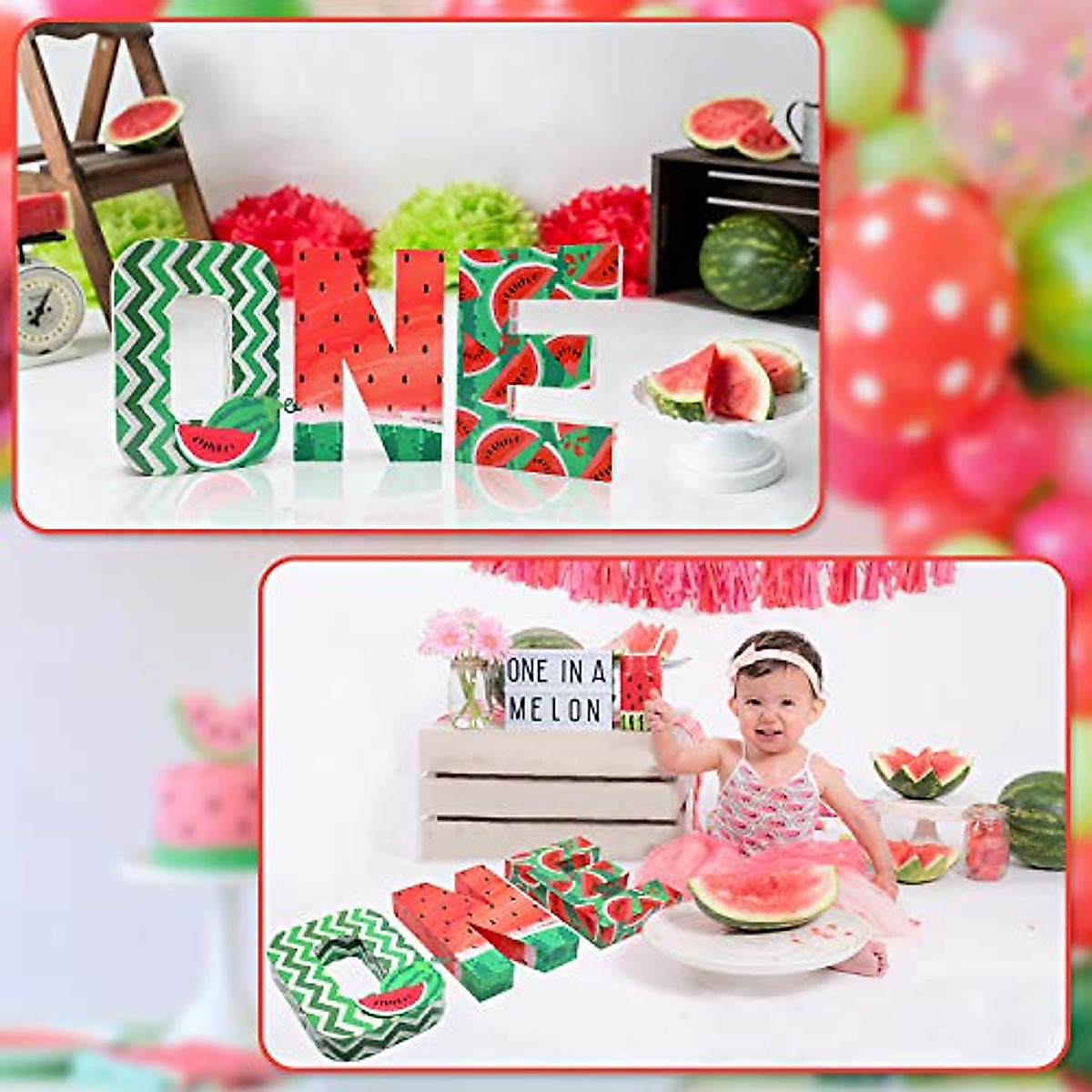 Distaratie Watermelon One Letter Sign-Red One in a Melon Cake Smash Photo Prop Watermelon First Birthday Party Decorations Large Freestanding Paper Mache 1 Year Old Number Sign