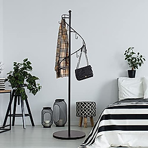 MyGift 5.5 Foot Modern Matte Black Metal Spiral Garment Rack with 10 Hooks, Freestanding Clothing Hanger Organizer Display for Coats, Bags, and Scarves