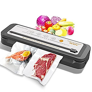 MEGAWISE Vacuum Sealer Machine, Portable Strong Suction Power Food Sealer, Bags and Cutter included with External Vacuum Function, Freshness Saver（Silver)