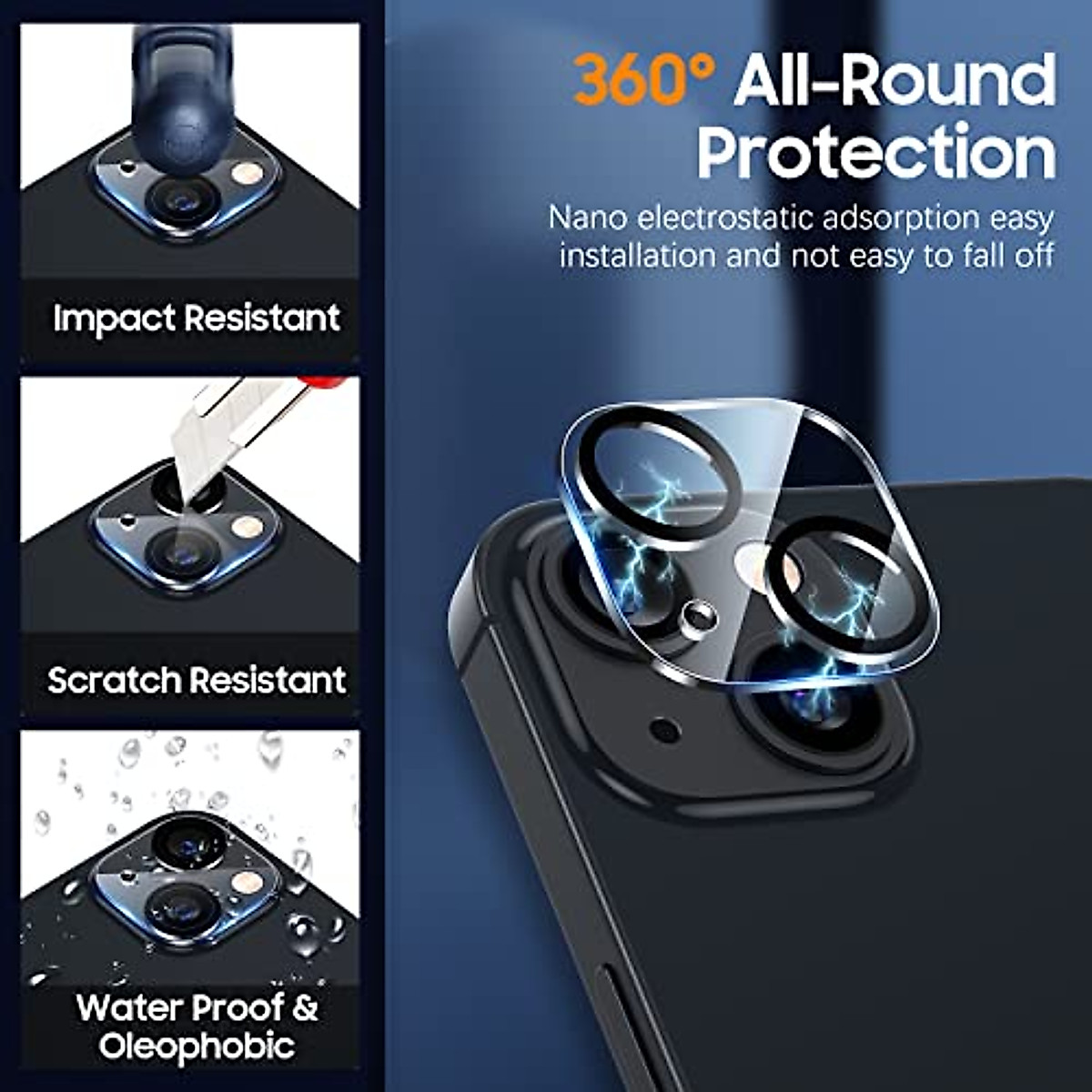 UniqueMe [3 Pack for iPhone 14 / iPhone 14 Plus Camera Lens Protector, [Not for iPhone 14 Pro/iPhone 14 Pro Max] Tempered Glass [Case Friendly][Scratch-Resistant][Night Shooting Mode]-Black