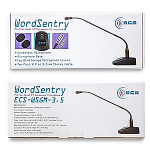 Executive Communication Systems ECS WordSentry Professional Gooseneck Microphone, 3.5mm Uni-Directional Conference Mic, Anti Slip Base and Adjustable Heavy Duty Metal Design