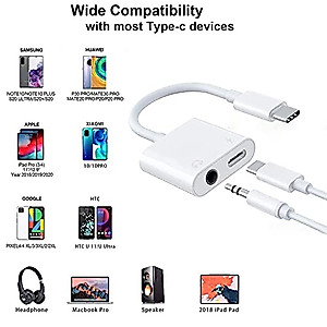 USB C Earbuds Adapter, 2 in 1 USB C to 3.5mm Jack Headphones with Fast Charging and HiFi DAC Dongle Adapter Compatible with Samsung S and Note Series, iPad pro2023 2022 2021, Pixel 7/6/5/4