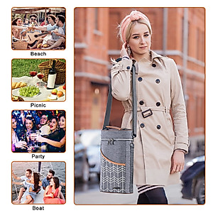 BABEYER 2 Bottles Wine Tote Bag Insulated Wine Cooler Carrier for Wine Tasting, Party, Travel, Beach, BYOB Restaurant, Sport Events, Wine Gifts for Women Wine Lovers-Grey