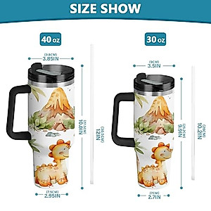 FRCSDIY Cartoon Dinosaur Insulated Tumbler with Handle and Straw Lid,30oz Leakproof Stainless Steel Cup BPA-Free Water Bottle