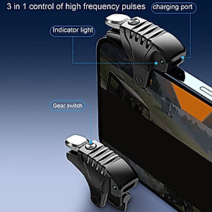 Cell Phone Cooler Mobile Game Controller PUBG Game Controller Trigger Grip Cellphone Radiators, 2Gear Positions Fan and 4 Button Pulse Gears for 6.5 to 9.5mm Thickness Mobile Phone