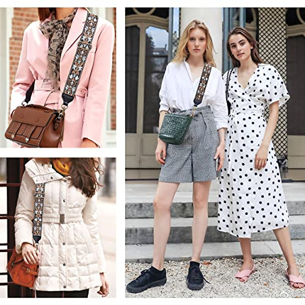 Purse Strap, 2"Wide Full Grain Cowhide Shoulder Strap Adjustable Replacement,Jacquard Embroidery Multi-pattern Crossbody Bag Straps for Handbag,Crossbody Bags(Embroidered yellow flower)