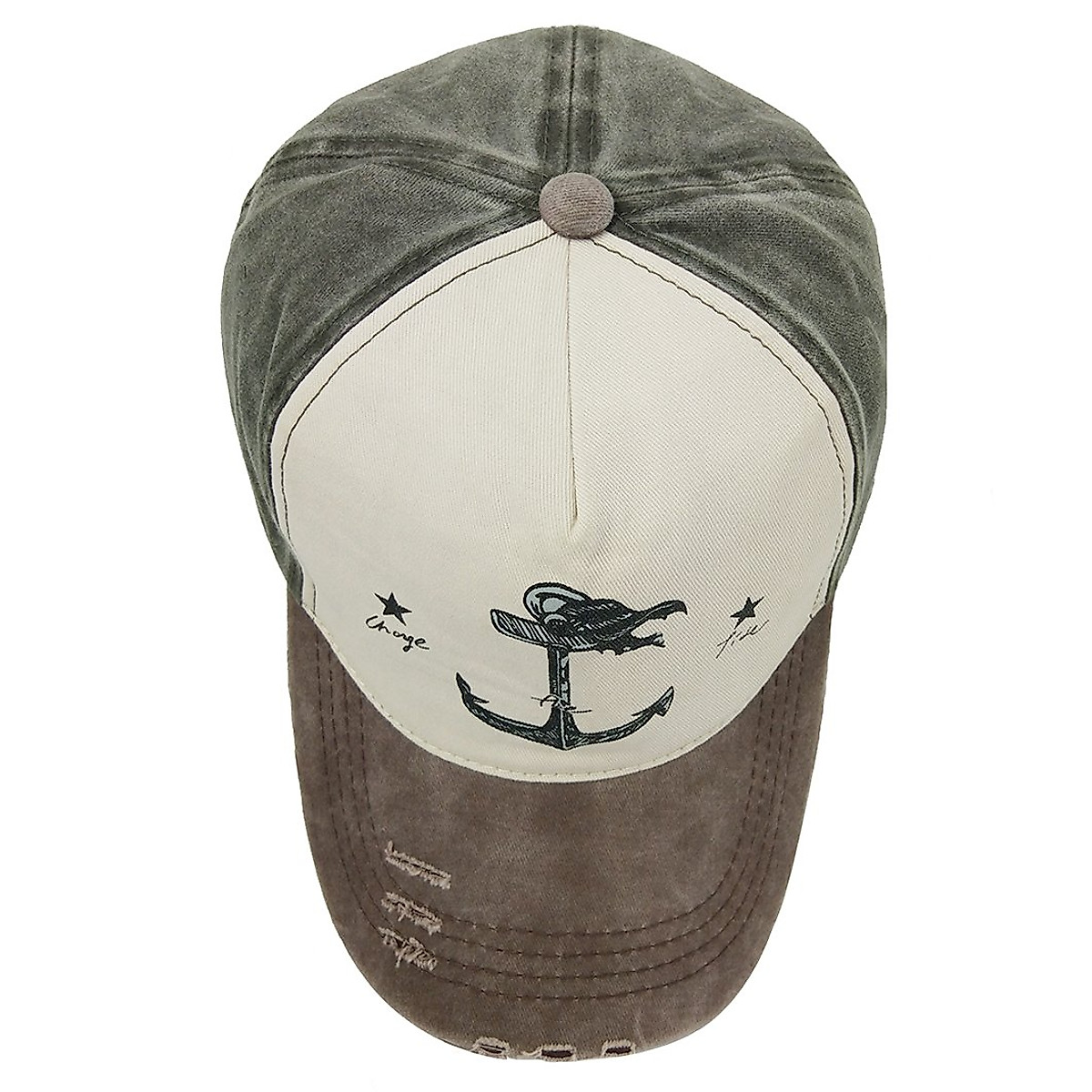 Glamorstar Pirate Ship Anchor Baseball Hat Printing Adjustable Hip-Hop Cap Brown Atrovirens