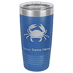 LaserGram 20oz Vacuum Insulated Tumbler Mug, Crab, Personalized Engraving Included (Dark Blue)
